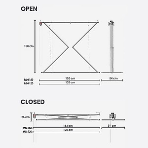 foxydry Mini, Ceiling Mounted Clothes Drying Rack, Pulley Clothesline, Vertical Folding Laundry Drying Rack (150 cm / 59.05 in, Grey)