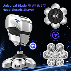 7D Electric Shaver Replacement Heads, Floating Waterproof Flexible Razor Blades, Electric Bald Beard Razor Blades, Comfortable No Pinch