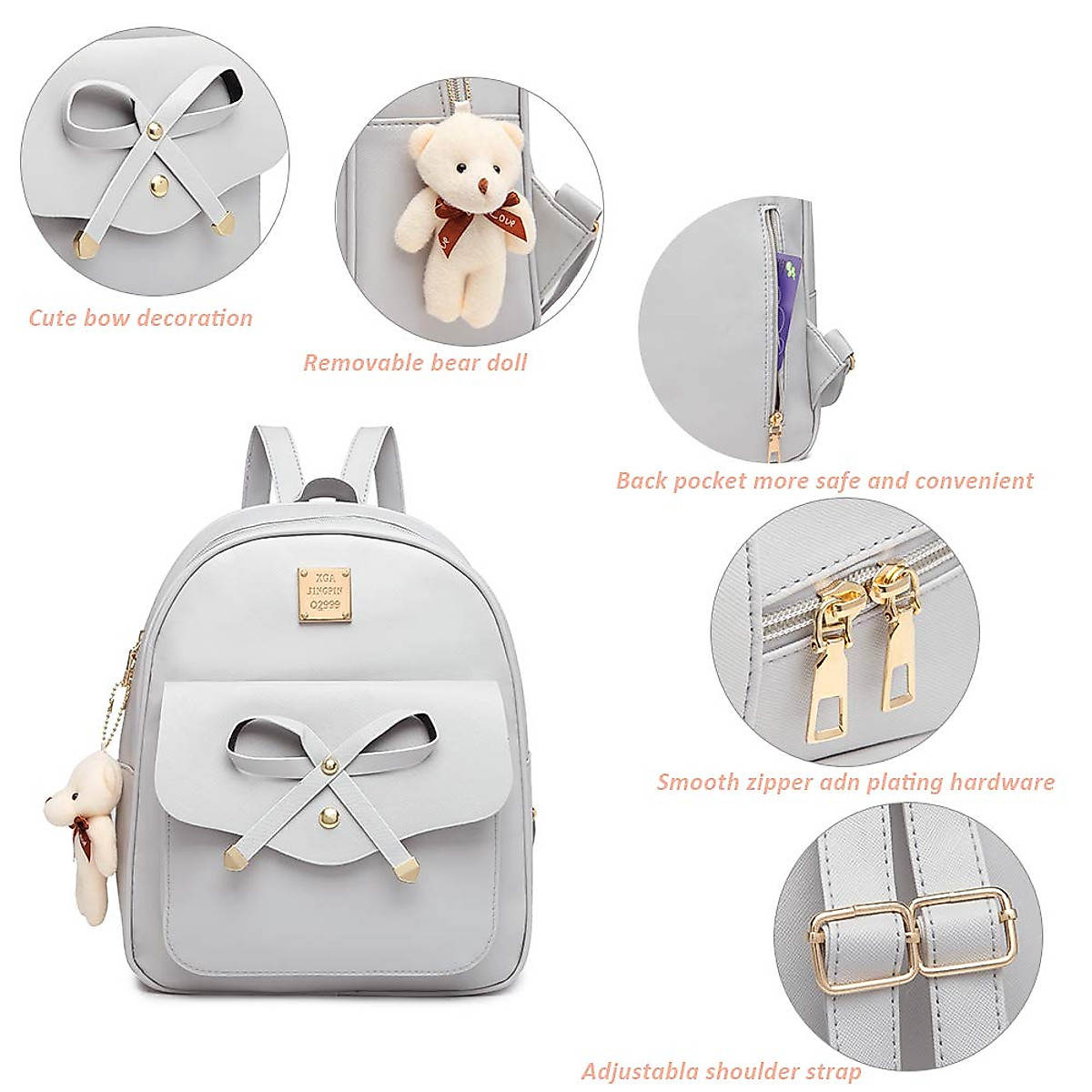 MACCINELO Cute Leather Mini Backpack Purse for Women Bowknot Small Backpack Purse for Girls Rucksack for Ladies Shoulder Bag for gift 3pcs