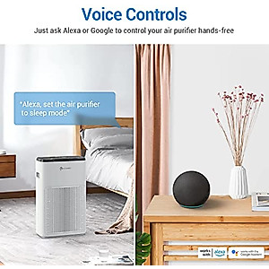 Elechomes Smart WiFi Air Purifier, Alexa and Google Voice Control, A3B True HEPA Filter Air Cleaner for Large Room, Bedroom, Office Up to 323ft², Ultra Quiet Sleep Mode