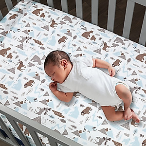Lambs & Ivy Big Sky Blue/Brown Woodland Animals 4-Piece Baby Crib Bedding Set