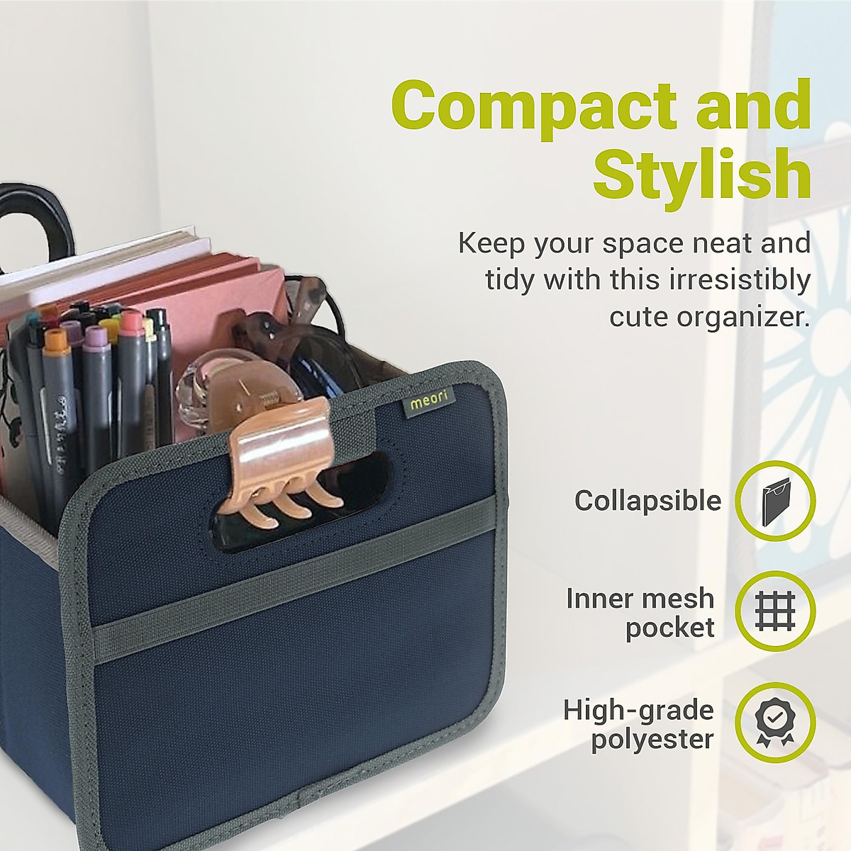 meori Mini Storage Box + Divider Insert Accessory, Collapsible Organizer Bin, Fabric Storage Cube, Reusable Gift Box