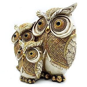 Owl Family Statue Sculpture Frgurine Gift for Home Office Living Room Desktop Decoration Garden Figurines Outdoor Decor (Brown)