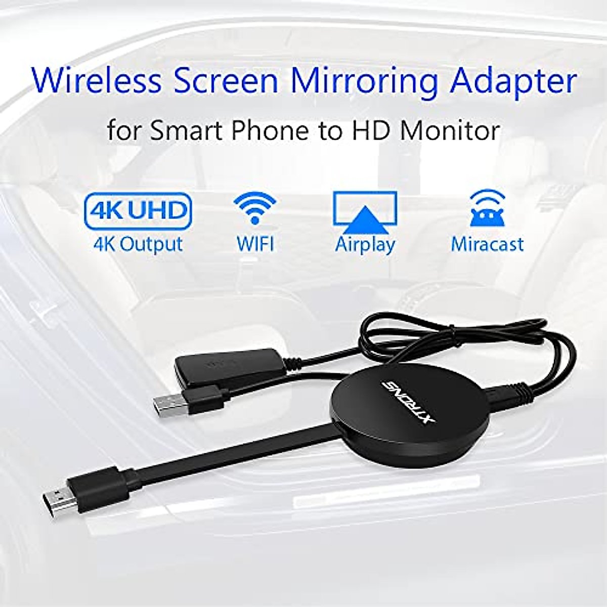 XTRONS 4K Wireless Display Adapter Airplay Miracast Dongle for TV, WiFi Display Dongle Wireless HDMI Dongle TV Receiver Screen Mirroring Adapter for iOS / Android / Monitor / Projector