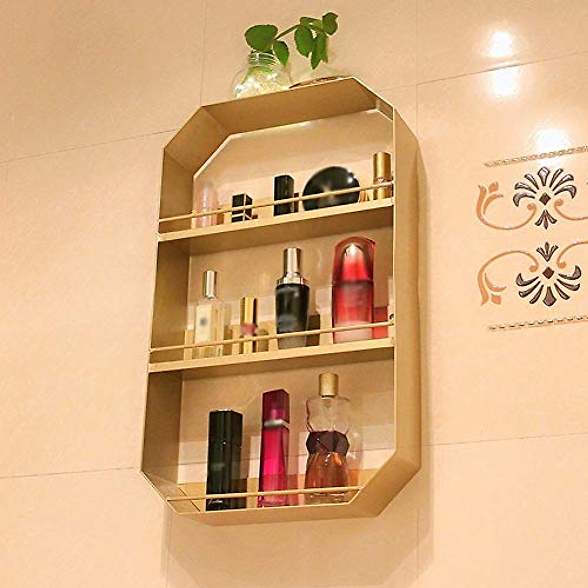 PIBM Stylish Simplicity Shelf Wall Mounted Floating Rack Shelves Bathroom Cosmetic Iron Art Storage Toiletries Multifunction Storage,3 Layers,3 Sizes, Gold , 30x8x50cm