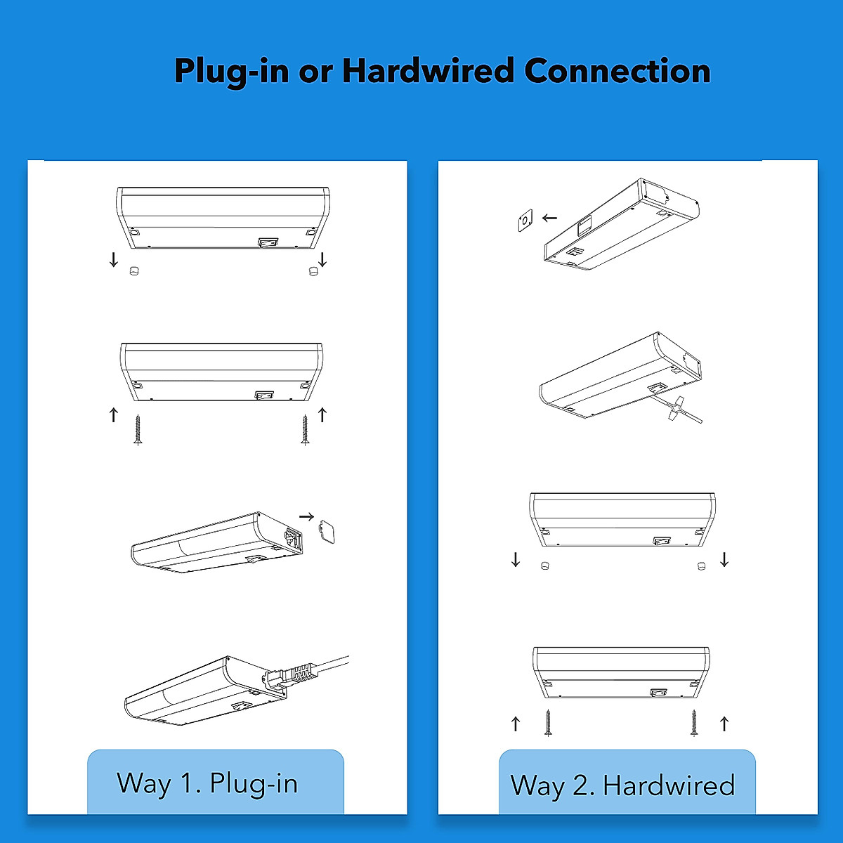 Hardwire Under Cabinet Lights Hardwired or Plug in Tasking Lighting White & RGB Color Changing Dimmable with Remote, Alexa, Google Enabled, Smart Under Counter Lighting Fixture for Kitchen (18 Inch)