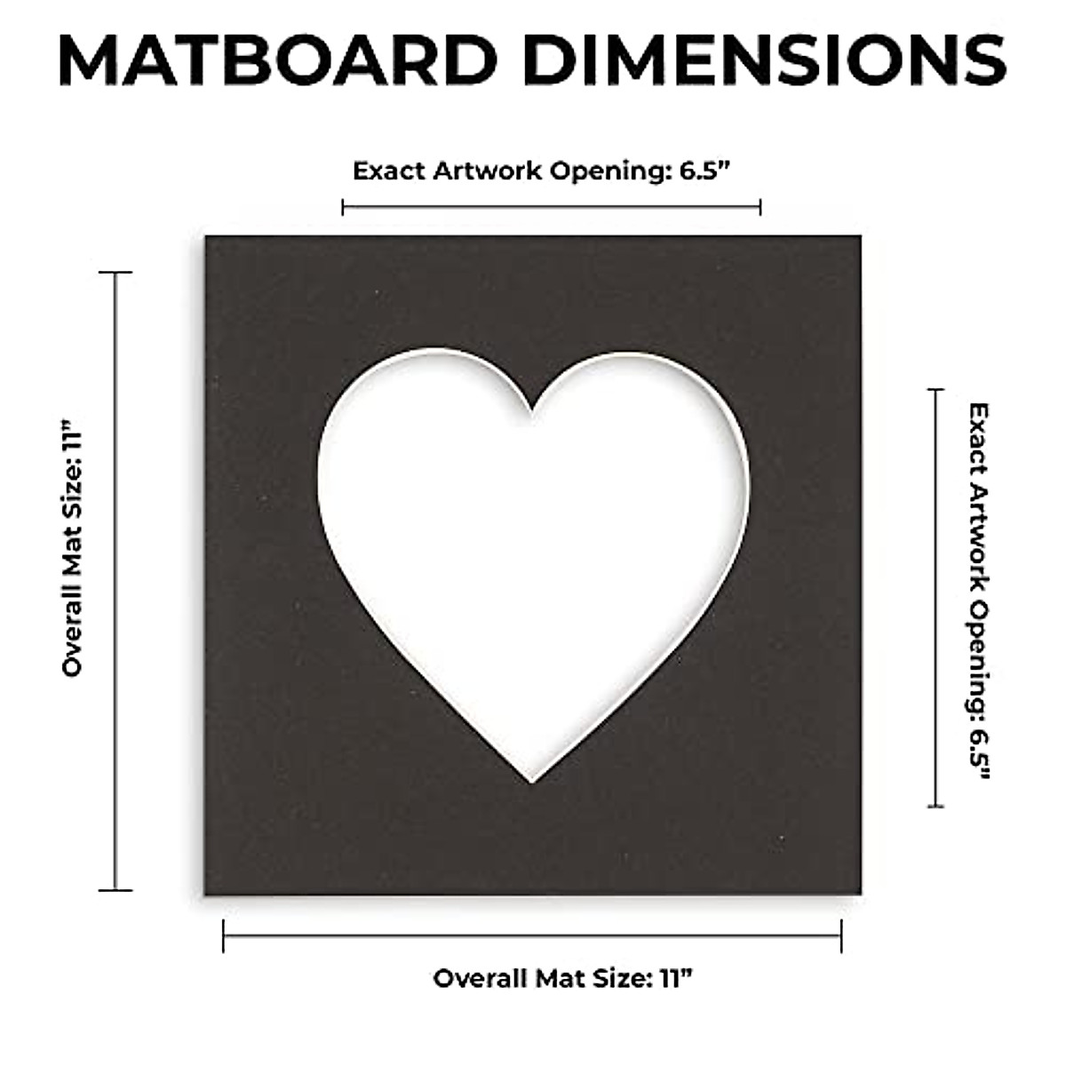 11x11 Mat Bevel Cut for 7x7 Photos - Precut Black Heart Shaped Photo Mat Board Opening - Acid Free Matte to Protect Your Pictures - Bevel Cut for Family Photos, Pack of 1 Matboard Show Kit With Acid