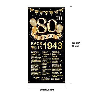 80th Birthday Door Cover Banner Decorations, Black Gold Happy 80th Birthday Door Cover Party Supplies, Large Eighty Year Old Birthday Poster Backdrop Sign Decor