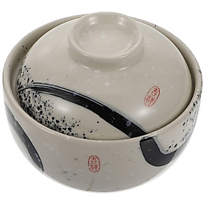 Yardwe Ceramic Bowl with Lid Traditional Japanese Style Soup Bowl Ramen Noodle Soup Rice Bowl with Lid (White)