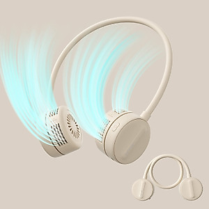 JISULIFE Portable Neck Fan, 360°Adjustable Bladeless Neck Fan, Lightweight Neck Fan, USB Rechargeable Fan for Neck and Face, 2 Air Outlet, Flexible Hose, Personal Fan Around Neck, 4 Speeds-Brown