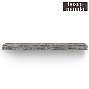 BoscoMondo 60 Inch Fireplace Mantel - Solid Rustic Wood - Wall Mounted Floating Farmhouse Shelf - with Invisible Heavy Duty Metal Bracket (60", Grey)