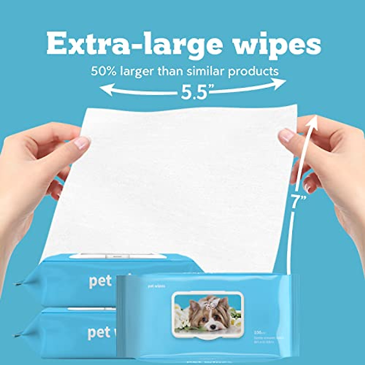WHOMASS Pet Wipes for Dog and Cat，6" x 8“ Standard Cleans Ears,Face,Paws,Butt,Body and Eye-Multipurpose Grooming Wipes (100 Count)