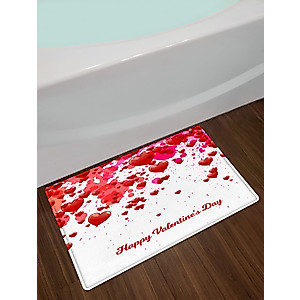 LB Valentines Day Bathroom Rug Red Heart Balloon Bath Mat Romantic Love Doormat Non Slip Memory Foam Super Absorbent Floor Mats,24Wx16H Inch