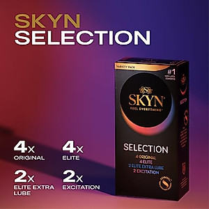 SKYN Selection Non-Latex Condoms - Contains SKYN Elite, Original, Excitation, Extra Lube, Condoms, 36 Count