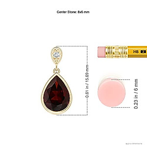 Angara Natural Garnet Dangle Drop Pendant Necklace for Women, 14K Yellow Gold (Grade-A | 8x6mm) January Birthstone Jewelry Gift for Women | Birthday | Wedding | Anniversary