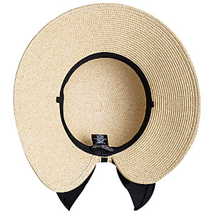 Women's Wide Brim Beach Sun Hat - SPF UV Protection, Packable, Floppy, Foldable - Summer-Ready, Ponytail-Friendly, Straw, Cute Bow, Travel Essential, Beige Medium