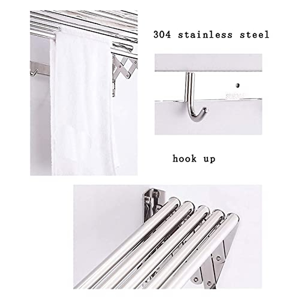 XMCX Foldable Laundry Drying Rack Wall Mounted Clothes Airer Compact Portable Collapsible Easy Storage Large Capacity Drying Rods Dryer (Size : 50cm/19.7inch)