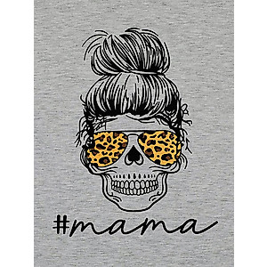 StarVnc Funny Mama Sweatshirt For Women Mom Life Leopard Skull Graphic Shirt Casual Long Sleeve Pullover Tops, Grey