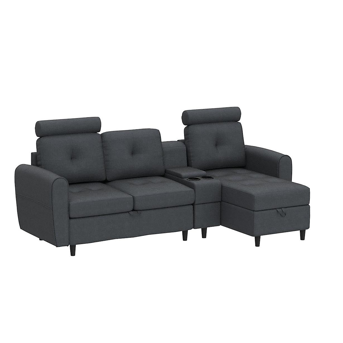 BALUS 88" W Reversible Living Room Sofa, Convertible L-Shaped Combination Sofa with Upholstery, Recliner with Storage, Modern Combination Sofa, belfin Combination Combination Sofa (Dark Grey)