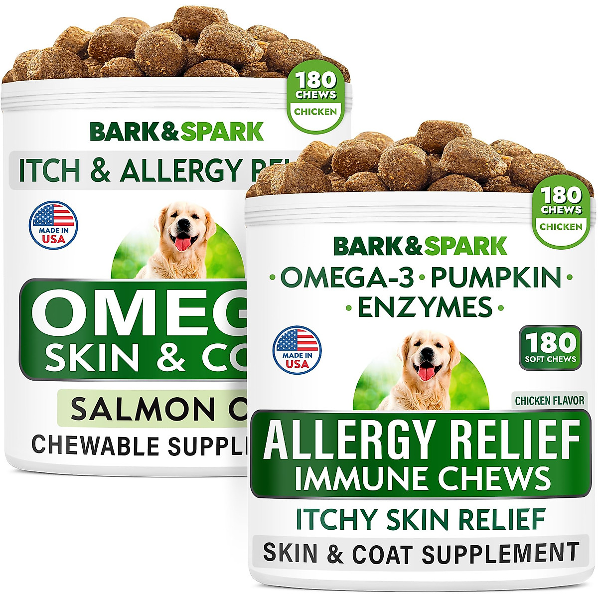 Allergy Relief + Omega 3 for Dogs Bundle - Anti-Itch Skin & Coat Supplement + Skin Allergy - Omega 3 Fish Oil + EPA & DHA Fatty Acids - Itching&Paw Licking + Itch Relief - 360 Chews - Made in USA