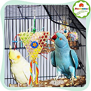 Duckiimo Bird Parrot Shredding Toys, Parakeet Chewing Foraging Toys, Bamboo Rattan Loofah Parrot Cage Hanging Shredder Toys for Parakeets, Conure, Cockatiels, Budgies, Amazon Parrots 9.5" 14.2"