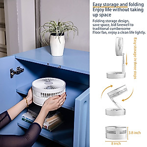 Greheywos 8 inch cordless folding fan / table fan, 75-Degree Automatic oscillating, Adjustable in height and angle, 4 kinds of wind speed adjustment, 7200mAh battery, With remote control and timing function, ultra-quiet, Cordless Pedestal Fans for home, c