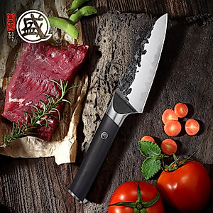 MITSUMOTO SAKARI 4.5 inch Japanese Hand Forged Paring Knife, High Carbon Steel Kitchen Vegetable Knife, Super Sharp Small Kitchen Fruit Knife (Pakkawood Handle)