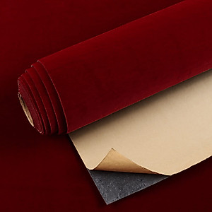 VEELIKE Dark Red Velvet Fabric Wallpaper Self Adhesive Soft Felt Drawer Liners 15.7''x118'' Red Flocking Contact Paper Peel and Stick Velvet Lining for Jewelry Box Cabinets Shelves Walls Arts & Crafts