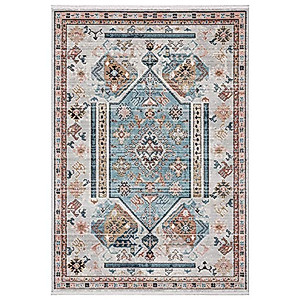 Abani Geometric Medallion 6'x9' Area Rug, Beige & Teal Rugs Azure Collection Accent Rug