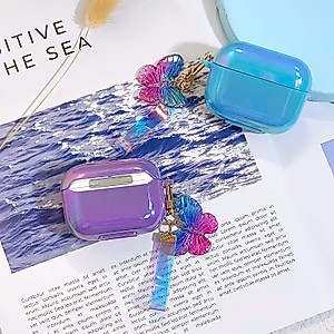 NITITOP AirPods Case Cover with Cute Butterfly Keychain and Pearl Chain, Colorful Luxury Plating Laser Airpod Case for Women Girls Soft TPU Shockproof Protective Cover for Airpods Pro- Blue