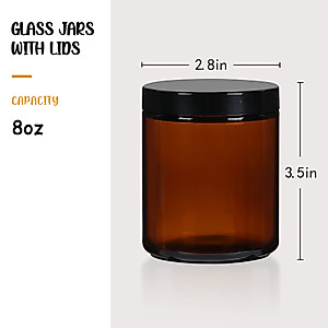 EkkoVla 24 Pack 8 oz Amber Round Glass Jars with 24 Black Lids, Candle Making Jar, Empty Refillable Cosmetic Containers for Lotions, Face Creams, Body Butter, Powders, Ointments, Beauty Products