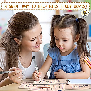 126 Cards Tap and Write CVC Words Flash Cards Laminated Tracing Practice Card Learning Letter Cards CVC Flashcards with 3 Rings for Kindergarten Preschool Kids, 8 x 4 Inch