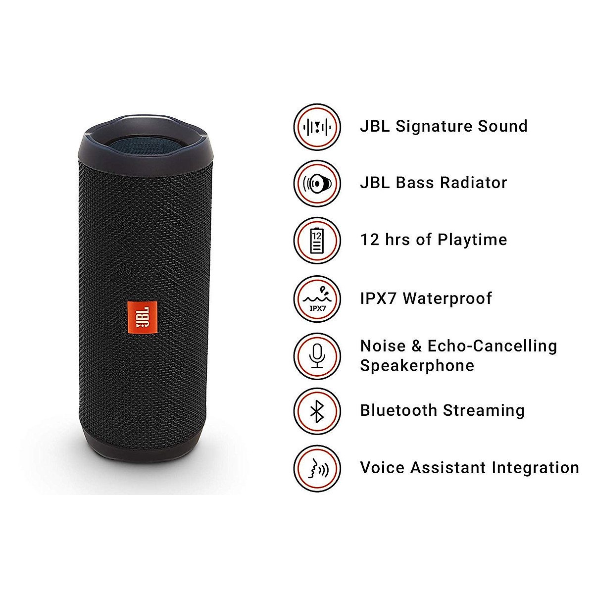 JBL Flip 4 Waterproof Portable Bluetooth Speaker (Black) (Renewed)