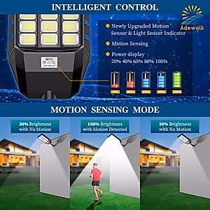 Adewalk 5000W Large Solar Street Light, Commercial Solar Street Lights Outdoor Dusk to Dawn, Solar Lights Outdoor with Motion Sensor and Remote Control, Solar Parking Lot Lights for Yard and Suburbs