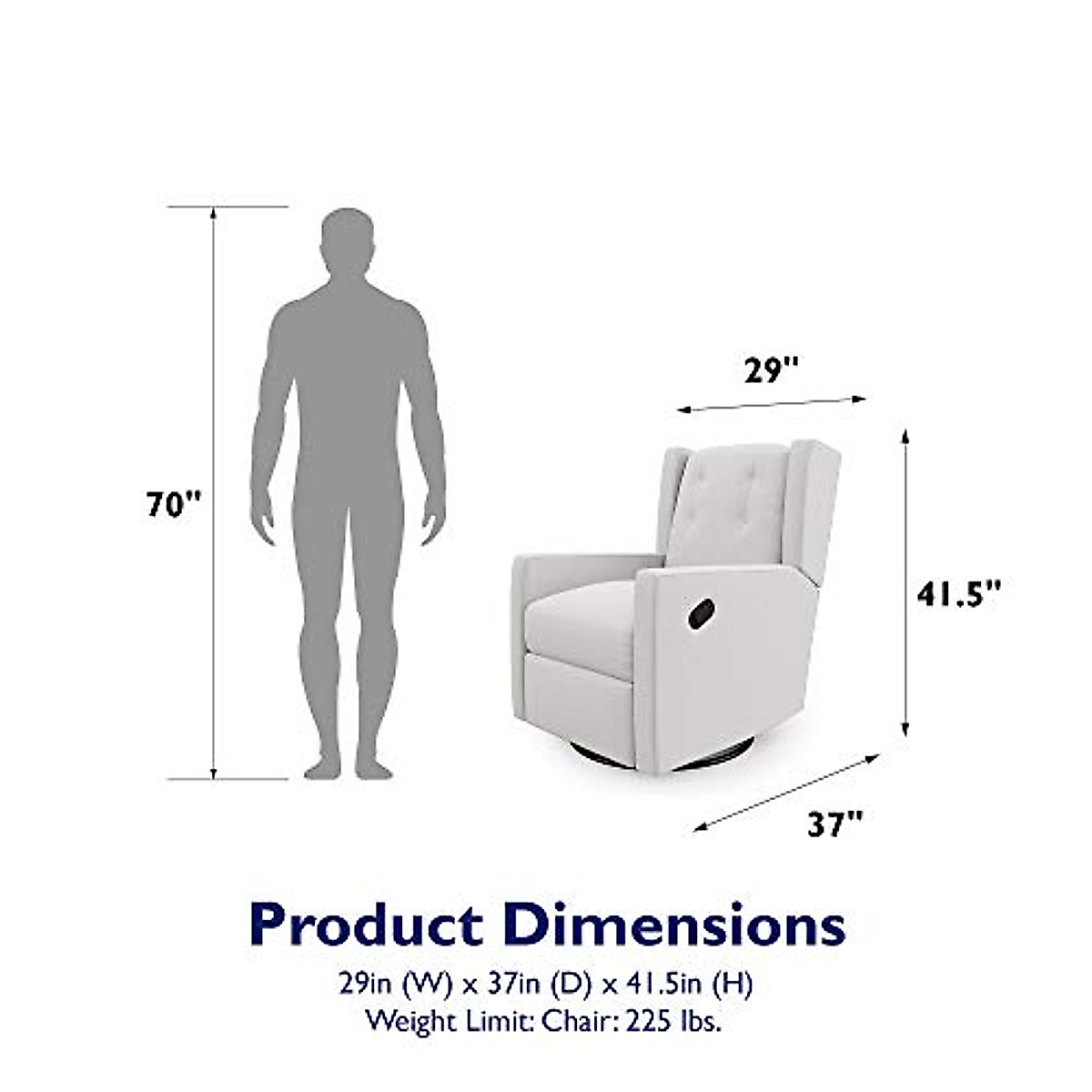 Baby Relax Mikayla Swivel Glider Chair, White, Water Stain Resistant Recliner