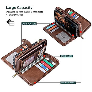 Misscase Compatible with iPhone 12 Pro Max Wallet Case,Multi-Function Wallet Case,2 in 1 Detachable Magnetic Wallet Case with Card Holder,PU Leather Kickstand Flip Cover with Lanyard Brown