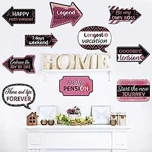 Retirement Party Decorations Happy Retirement Banner Hanging Decorations Retirement Theme Yard Sign Pink Retirement Decorations for Women, 10 Pieces Hanging Cards Decorating Kit