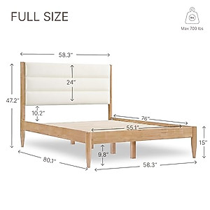KISLOT Wood Bed Frame with Headboard Upholstered Platform Mattress Foundation,Strong Wooden Slat Support,No Box Spring Needed