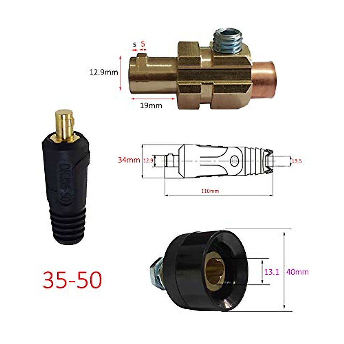 RIVERWELD TIG Welding Cable Panel Connector-plug DKJ35-50 DKZ35-50 Dinse Quick Fitting 315Amp 4pcs