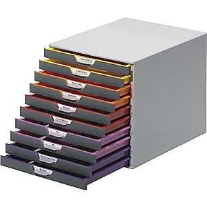 Durable varicolor Stackable Plastic Drawer Box, 10 Drawers, Letter to Folio Size Files, 11.5" x 14" x 11", Gray