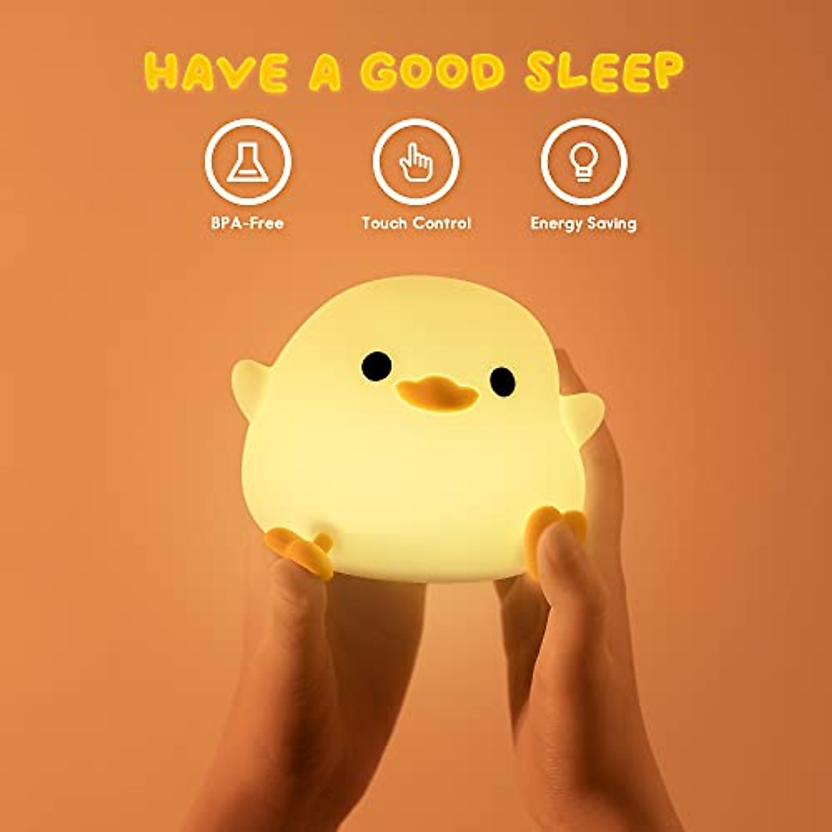 UNEEDE LED Cute Bean Duck Night Light, DoDo Duck Silicone Nursery Night Light Rechargeable Table Lamp Bedside Lamp with Touch Sensor for Bedrooms, Living Room