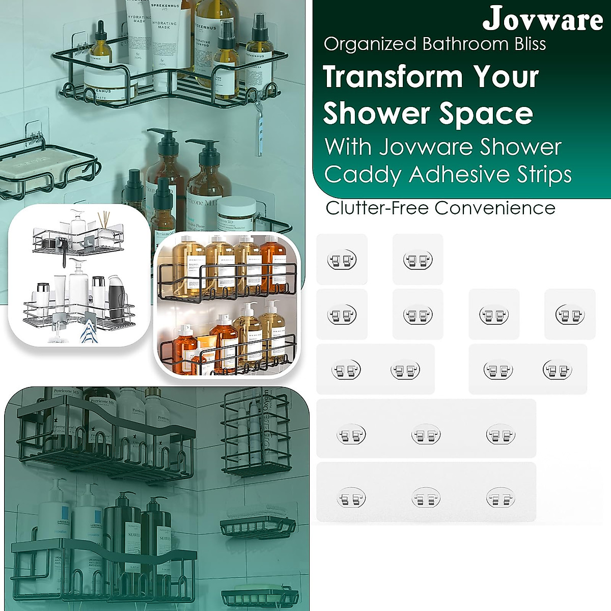 Jovware Shower Caddy Adhesive Replacement Stickers, Replacement Adhesive for Shower Caddy, Shower Organizer Adhesive Replacement, Adhesive for Shower Caddy Assorted Wire Hook 10 Pack