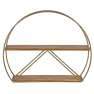Kate and Laurel Delmar Mid-Century Modern Wall Shelf, 26" x 21", Brown and Gold, Glamorous Geometric Wall Decor