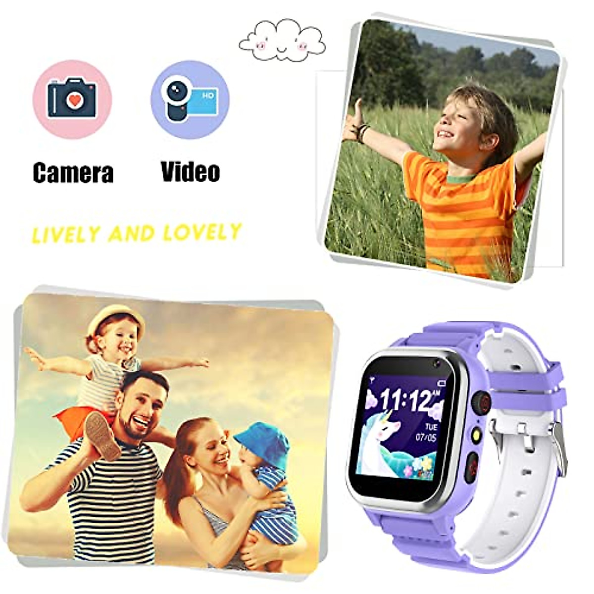 ROMONLON Kids Smart Watch Girls Boys - Smart Watch for Kids Watches Ages 4-12 Years with 16 Learning Games Alarm Clock Music Player Calculator Recorder Flashlight Children Toys Gifts