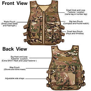 SATINIOR Kids Tactical Vest Army Combat Vest Outdoor with Half Finger Fingerless Short Gloves Breathable (Camouflage Style)