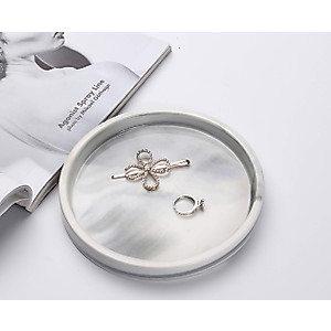 Stone Texture Marble Plate Ceramic Ring Holder Jewelry Dish Perfume Tray Decorative Dresser Organizer Makeup Tray for Vanity, Dresser, Bathroom, Bedroom (Grey, Circular, 6.5")