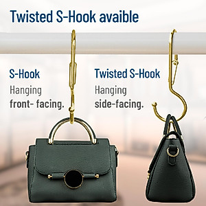 Blau Marité 10 Metalic S-Hooks with Anti-Fall System. Anti Drop S-Shaped Hook with Safety Buckle to Prevent Falls. Heavy Duty. (Golden, 3.25in Long (Diameter Rod<0.8in))