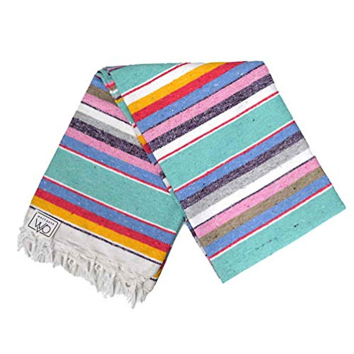 Authentic Mexican Serape Blanket - Multi-color Lightweight Handmade Mexican Saltillo Blanket / Classic Mexican Style Falsa, Stripe Pattern, Throw, Beach Blanket, Tapestry or Yoga Blanket Multi Cotton