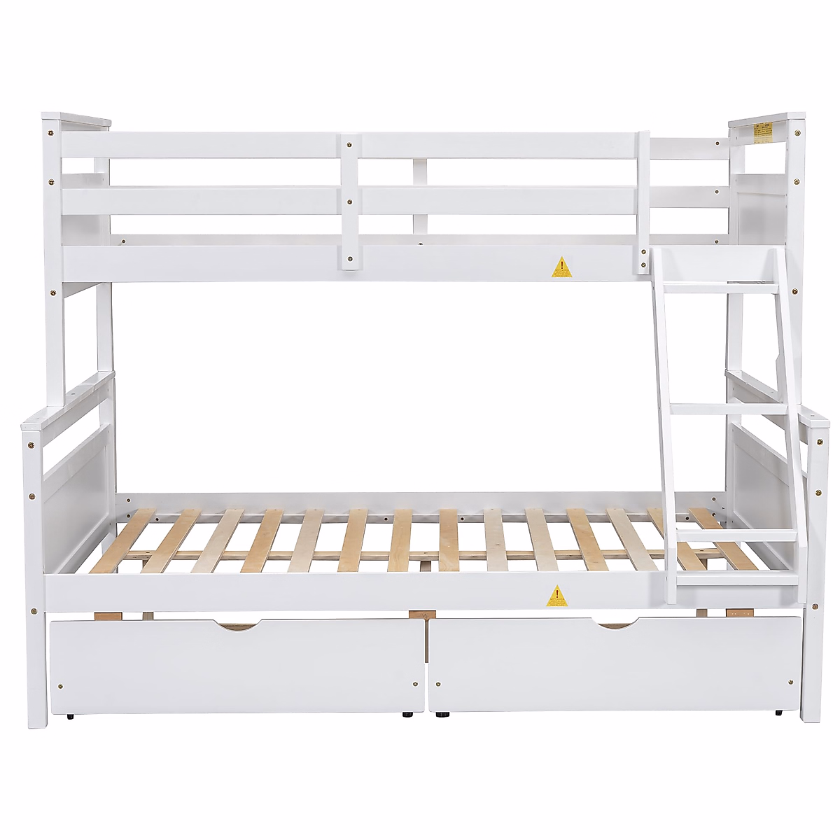 Merax Twin Over Full Bunk Bed, Kids Bedroom White Wooden Bunk Bed Frame, Convertible to 2 Separated Beds with 2 Big Drawers, Ladder & Guardrail for Teens, Wood Slat Support, Easy Assembly, White