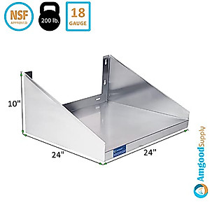 AmGood 24" Long X 24" Deep Stainless Steel Wall Shelf with Side Guards